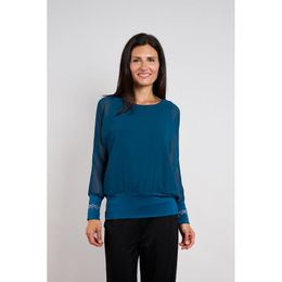 Seidel Moden Damen Langarmbluse Rundhals / Transparente &Auml;rmel / MADE IN GERMANY blau 48