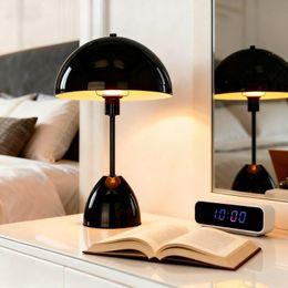 OTTO home Tischleuchte &raquo;Dorrio Pilzlampe&laquo; E14 1 Stk. Textilkabel blendfreie Nachttischleuchte, Tischlampe, E14, Pilz, Lampe schwarz 1, &Oslash; 25cm H: 40cm,