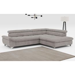 COTTA Ecksofa &raquo;Gemini L-Form, B: 312 cm&laquo; mit Kopfteilverstellung, optional Schlaffunktion grau B/H/T: 312cm x 234cm, Struktur fein, Ottomane rechts, 