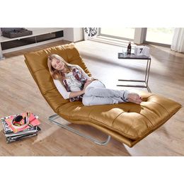 W.Schillig Relaxliege &raquo;daily dreams&laquo; in Waffelkissen-Optik, wahlweise mit Motor, Freischwingergestell gelb Longlife Xtra-Leder Z69: Das feinnarbige, 