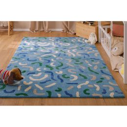 Smart Kids Kinderteppich &raquo;Confetti&laquo; rechteckig 16 mm H&ouml;he Kinder- & Spielteppich, Hoch-Tief-Effekt, Schurwolle, Kinderzimmer blau Schurwolle B : 80cm 