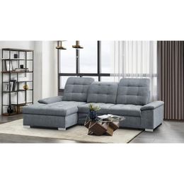 WERK2 Ecksofa &raquo;Carmen, 264 x 170 cm, mit Bettfunktion & Bettkasten, L-Form&laquo; inkl. Kopfteilverstellung, optional Sitztiefenverstellung grau 95% 