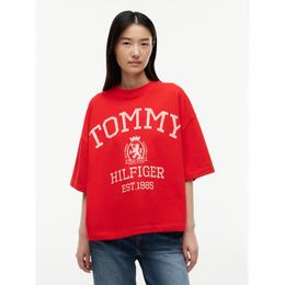Tommy Hilfiger Damen Kurzarmshirt &raquo;VARSITY CREST RLX SS T-SHIRT&laquo; Baumwolle, relaxed fit, Logoprint rot XL (46)