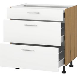 KOCHSTATION Herdumbauschrank &raquo;"KS-Scafa"&laquo; Breite 80 cm, mit zwei Ausz&uuml;gen und einem Schubkasten wei&szlig; eiche astig, B/H/T: 80cm x 75cm x 56cm, 