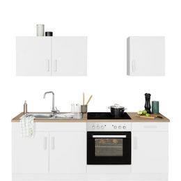 KOCHSTATION K&uuml;chenzeile &raquo;KS-Gera&laquo; Breite 210 cm, wahlweise mit E-Ger&auml;t Herd-Set, mit Arbeitsplatte wei&szlig; B/H/T: 210cm x 200cm x 60cm,mit E-Ger&auml;t