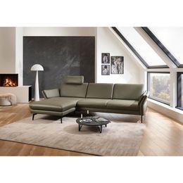 Die PlanBar Ecksofa &raquo;PN-EM23050, L-Form, Breite 289 cm&laquo; Optional mit Echtleder-R&uuml;cken, Kopfst&uuml;tze, Sitz- und Armverstellung gr&uuml;n B/H/T: 289cm x 180cm,