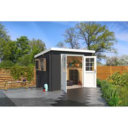 Lasita Maja Gartenhaus &raquo;San Jose 175&laquo; Blockbohlenhaus 28mm grau Massivholz ohne Fu&szlig;boden, ohne Dacheindeckung