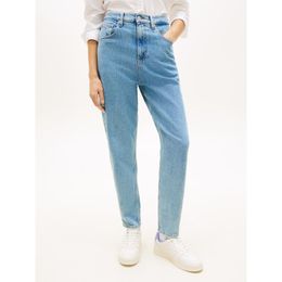 Tommy Jeans Damen Tapered-fit-Jeans &raquo;High waist - Mom-Jeans Tapered&laquo; Mit Tommy Hilfiger Logo-Flag auf der Ges&auml;&szlig;tasche blau 33, L&auml;nge 34