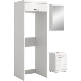 Welltime Badm&ouml;bel-Set &raquo;SIENA, 3-tlg., WBU, Spiegelschrank & Waschmaschinenschrank, MDF-Front&laquo; wei&szlig; Holzwerkstoff, MDF, Spiegelglas B/H/T: 121cmcm x 