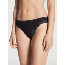 Calida Damen Slip "Etude Toujours", Gr. M, schwarz, Spitze, Obermaterial: 95% Baumwolle, 5% Elasthan, unifarben, Unterhosen, Nadelstreifen-Optik,