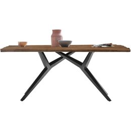 Sit Esstisch &raquo;Leiria aus Teak mit 50-mm-Platte & extravagantem Metallgestell&laquo; 50-mm-Teakplatte mit markanter Bruchkante an den kurzen Seiten beige 
