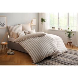 OTTO home Wendebettw&auml;sche &raquo;Greta&laquo; 2 Stk. Bettw&auml;sche mit Streifen in verschiedenen Qualit&auml;ten, ab 135x200 cm beige Mako-Satin, Obermaterial: 100% 