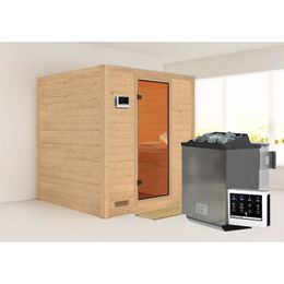Karibu Sauna &raquo;Menja&laquo; Set, Ofen 9 kW Bio externe Strg easy beige Bio-Kombiofen, externe Steuerung, 9 kW
