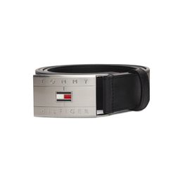Tommy Hilfiger G&uuml;rtel 'Flag Plaque' Herren Gr&ouml;&szlig;e 80 schwarz / silber
