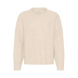 oxmo Damen Strickfleece-Pullover "Strickpullover OXBomma", beige, Gr. M, Obermaterial: 93% Polyester PES. 5% Wolle mw. 2% Elasthan EL., Pullover