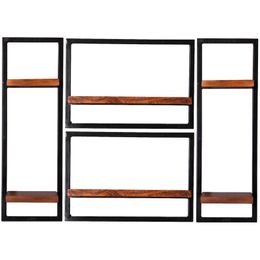 Sit Wandregal &raquo;Panama&laquo; Set schwarz Massivholz, Metall B/H/T: 110cm x 75cm x 25cm