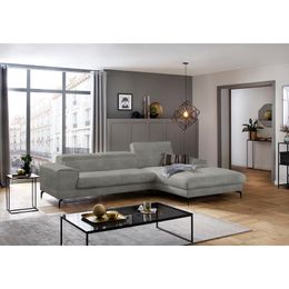 W.Schillig Ecksofa &raquo;piedroo, Designsofa mit tollem Sitzkomfort, L-Form&laquo; Kopfteilverstellung, wahlweise mit Sitztiefenverstellung, Breite 303cm grau 