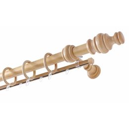 Garesa Gardinenstange &raquo;BAROCK&laquo; &Oslash; 35 mm 2 l&auml;ufig-l&auml;ufig Wunschma&szlig;l&auml;nge rustikale Vorhanggarnitur Holz, verl&auml;ngerbar, mit Ringe/2 Lauf Gleiter beige 