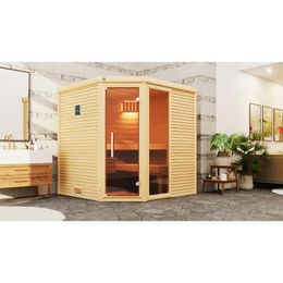 Weka Sauna &raquo;Design-Sauna CUBILIS 2&laquo; Blockbohlen im WekaLine-Profil, Fensterelement, Ganzglast&uuml;r beige ohne Ofen, ohne Steuerung, (ohne Ofen)