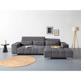 COTTA Ecksofa &raquo;Orion L-Form, B: 307 cm&laquo; 2x Kopfteilverstellung & 3 Nierenkissen grau 90% Polyester, 10% Polyamid B/H/T: 307cm x 73cm x 186cm, Chenille
