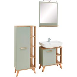 Badm&ouml;bel-Set &raquo;Quickset 3-teilig, Waschbeckenunterschrank mit LED-Spiegel&laquo; 3 Stk. tlg. braun Holzwerkstoff B/H/T: 60cmcm