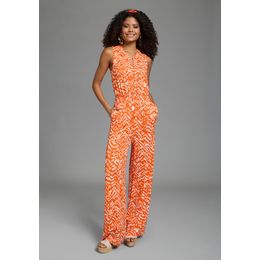 Laura Scott Damen Jumpsuit, orange, Gr. 46, gemustert, Jersey, Obermaterial: 95% Viskose, 5% Elasthan, Overalls, mit sommerlichem Muster, modisch