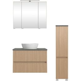 Welltime Badm&ouml;bel-Set &raquo;EIXO, Set aus Spiegelschrank, Waschtisch und Midischrank&laquo; braun Holzwerkstoff B/H/T: 110cmcm x 200cmcm x 47cmcm, Steinoptik 
