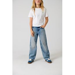 KIDS Only M&auml;dchen 5-Pocket-Jeans "KOGELLA MW WIDE TAI518 DNM NOOS", blau, Gr. 128, unifarben, Denim/Jeans, Obermaterial: 100% Baumwolle, Jeans