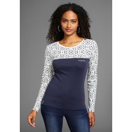 Kangaroos Damen Langarmshirt, blau, Gr. 36, Rippware, Obermaterial: 100% Baumwolle, Shirts, mit Print