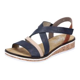 Rieker Damen Riemchensandale , Sommerschuh, Sandalette, Keilabsatz, mit Klettriemchen blau 42