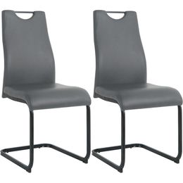 M&ouml;bilia Freischwinger (Set) 2 Stk.mit Wellenunterfederung grau Metall, Polyurethan B/H/T: 42cm x 98cm x 56cm, 2 Stk., Kunstleder Lederoptik, Bezug grau