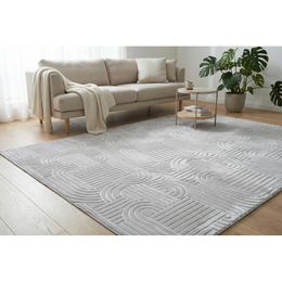 Kayoom Teppich &raquo;Calma 125&laquo; rechteckig 10 mm H&ouml;he Kurzflor, 3-D Optik, Wohnzimmer grau B : 80cm 1 Stk., 10mm, L: 150cm
