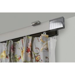 Garesa Gardinenstange &raquo;FLAT&laquo; 2 l&auml;ufig-l&auml;ufig Wunschma&szlig;l&auml;nge Rechteckprofil, Deckenmontage, perfekter Lauf, modern, verl&auml;ngerbar silber Aluminium B/L: 