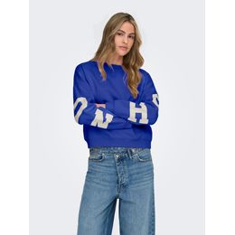 Only Damen Sweatshirt "ONLSWEAT L/S BACK/SLEEVE PRINT SWT NOOS", blau, Gr. XS, bedruckt, Sweatware, Obermaterial: 60% Baumwolle, 40% Polyester,