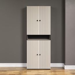 Welltime Hochschrank &raquo;Amrum&laquo; Badezimmerschrank mit und ohne Schublade - (B/T/H) 40-70/31/186 cm beige Holzwerkstoff, Metall Hellgrau, B/H/T: 70cm x 