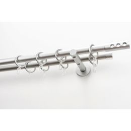 Garesa Gardinenstange &raquo;EASY&laquo; &Oslash; 20 mm 2 l&auml;ufig-l&auml;ufig Wunschma&szlig;l&auml;nge Vorhanggarnitur, verl&auml;ngerbar, Endk. mit 3 L&ouml;cher, Alu, m. Ringe silber Aluminium 