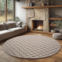 Ayyildiz Teppiche Teppich &raquo;HELIX 2203 , auch als L&auml;ufer und Rund erh&auml;ltlich&laquo; rund 7 mm H&ouml;he 3D-Effekt durch Cut-Loop-Webtechnik, Woll-Optik, Boucl&eacute;, Wohnzimmer beige &Oslash; 