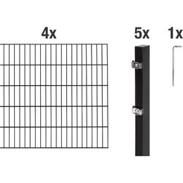 Alberts Doppelstabmattenzaun &raquo;Grundset&laquo; H&ouml;he: 80-200 cm, Gesamtl&auml;nge: 4-30 m, zum Einbetonieren Stahl H/L: 140cm x 8m