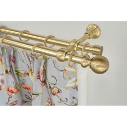Garesa Gardinenstange &raquo;ANDREA&laquo; &Oslash; 20 mm 2 l&auml;ufig-l&auml;ufig Wunschma&szlig;l&auml;nge Vorhanggarnitur, verl&auml;ngerbar, Endknopf Kugel lang, mit Ringen gold Metall B/L: 