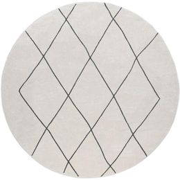 Paco Home Teppich &raquo;Haral 786&laquo; rund 9 mm H&ouml;he Kurzflor, Scandi Design, Rauten Motiv wei&szlig; Polyester, Polypropylen &Oslash; 200cm 1 Stk., 9mm, &Oslash; 200cm