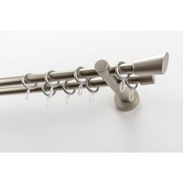 Garesa Gardinenstange &raquo;MOLIS&laquo; &Oslash; 20 mm 2 l&auml;ufig-l&auml;ufig Wunschma&szlig;l&auml;nge Vorhanggarnitur, verl&auml;ngerbar, Wandmontage, Keil, mit Ringe und Haken silber 
