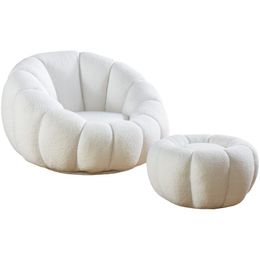 Salesfever Sessel &raquo;Bonn - Der elegante Sessel inkl. Hocker&laquo; Set, 2 Stk. tlg. Komfort-Set mit Drehhocker - 360&deg; Freiheit erleben wei&szlig; Teddyfell (100% 