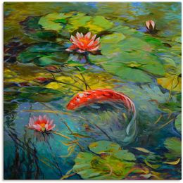 Artland Leinwandbild &raquo;Roter Koi&laquo; Wassertiere 1 Stk. tlg. auf Holzrahmen gespannt gr&uuml;n Leinwand B/H/T: 100cm x 100cm, Leinwandbild Wassertiere quadratisch, 1 