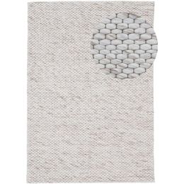 CarpetFine Wollteppich &raquo;Sina, auch als L&auml;ufer&laquo; rechteckig 14 mm H&ouml;he Handweb Teppich, reine Wolle, meliert, handgewebt, weich & kuschelig beige Wolle 