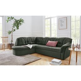 DOMO collection Ecksofa &raquo;Pegnitz, zeitlose und elegante R&uuml;ckensteppung, Breite 246cm, L-Form&laquo; wahlweise mit Bettfunktion gr&uuml;n 100% Polyester B/H/T: 