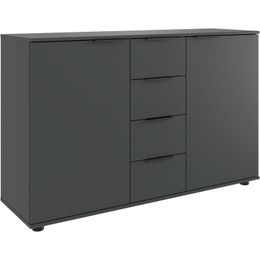 wimex Kombikommode &raquo;Tilburg, Sideboard 130x41x83cm, Made in Germany&laquo; schwarze Metallgriffen, Stauraum hinter 2 T&uuml;renund in 4 Schubladen grau Holzwerkstoff B