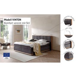 Home Affaire Boxspringbett &raquo;Vinton&laquo; aus Eiche, mit LED-Beleuchtung, verschiedene H&auml;rtegrade (auch H4) grau Polyester Microfaser VINTAGE Polyester 