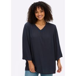 sheego Damen Longbluse, blau, Gr. 48, unifarben, 100% Viskose, Blusen