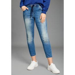 Kangaroos Damen Kangaroos Jogg Pants &raquo;7/8 JOGG-DENIM&laquo; weites Bein, mit Used-Waschung, hohe Leibh&ouml;he, 7/8-L&auml;nge blau 42, N-Gr