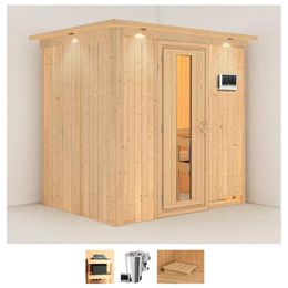 Karibu Sauna &raquo;Finja&laquo; Set, Ofen 3,6 kW Bio-Ofen externe Strg. easy beige Bio-Kombiofen, externe Steuerung, 3,6 kW